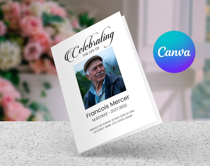 Funeral Program Template | Modern Photo Album Collage | Fully Self ...
