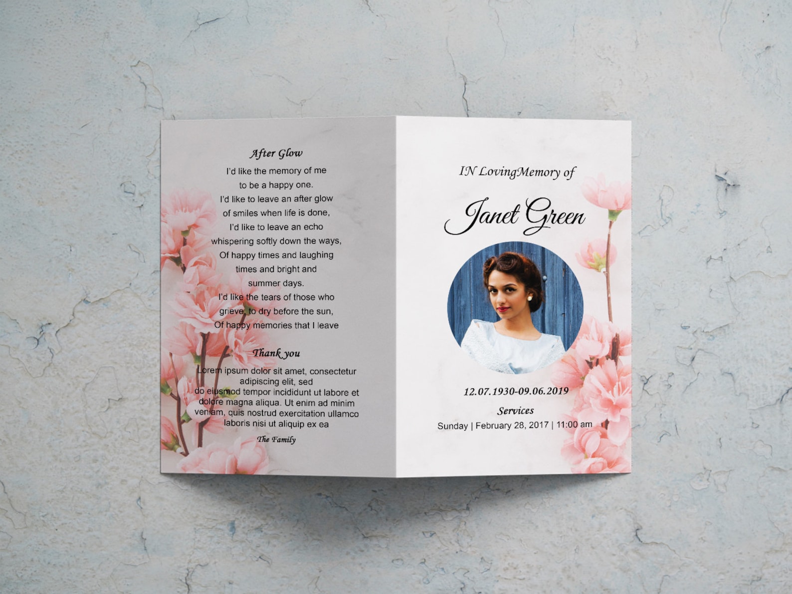PINK WATERCOLOR FLOWER Funeral Program Template Memorial - Etsy