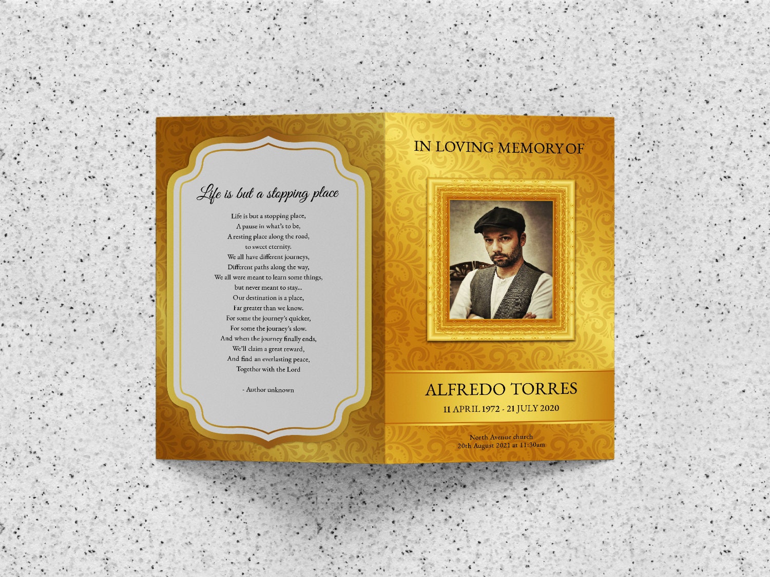 Vintage Golden Funeral Program Template, Celebrating the Life of ...