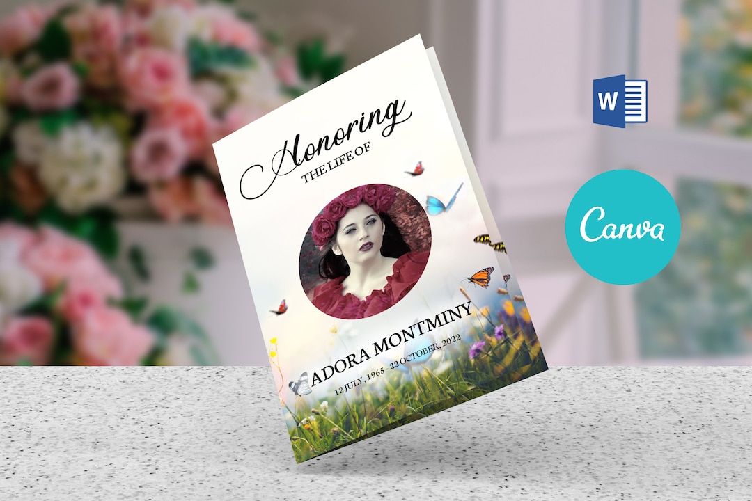 Editable Funeral Program Butterfly, Colorful Butterfly Funeral Program ...