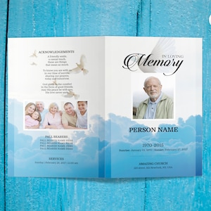 Sky And Dove Funeral Program Template Obituary Program Memorial