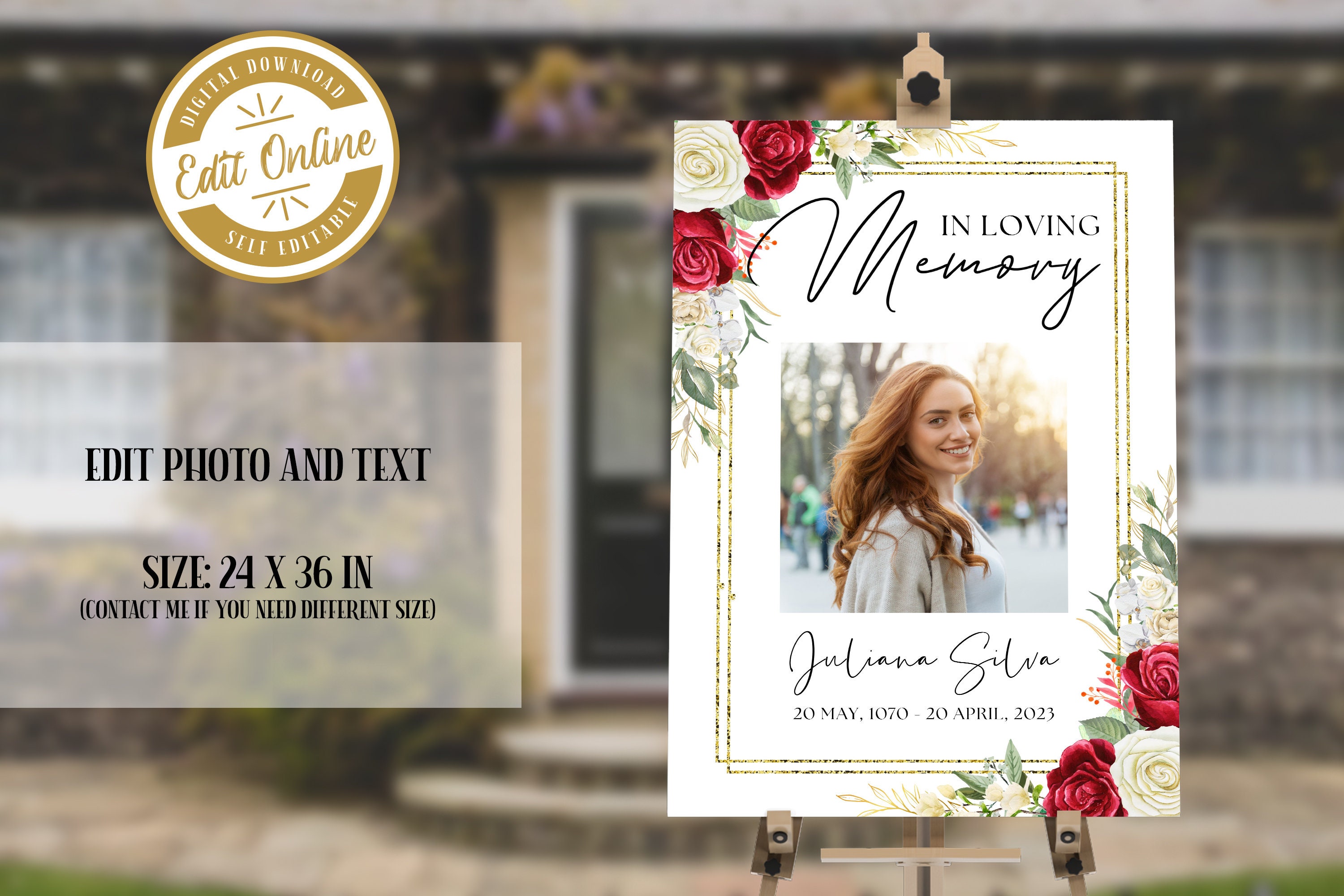 Funeral Welcome Sign – Red and White Rose Decoration, in Loving Memory ...