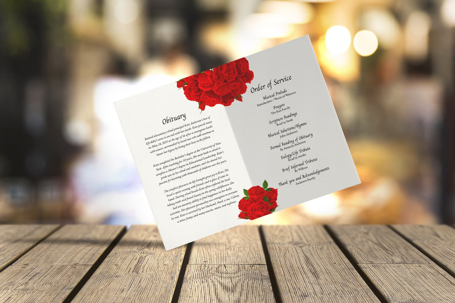 Rose Funeral Program Template for Women, Celebrating the Life of ...
