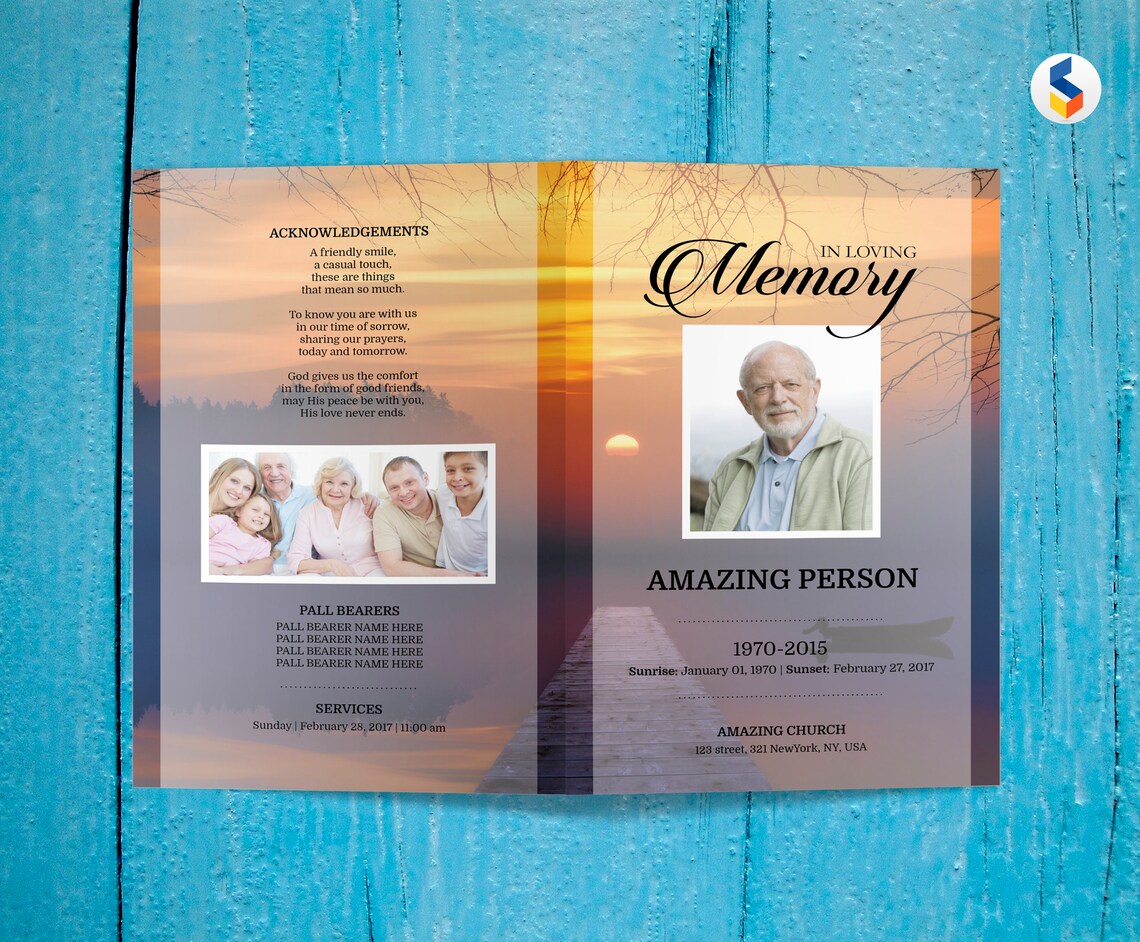 Sunset Funeral Program Template | Memorial Obituary (microsoft Word) - Etsy