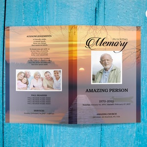 Sunset Funeral Program Template | Memorial Obituary (microsoft Word) - Etsy