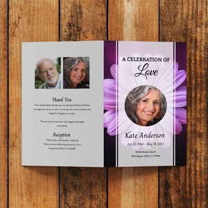 Editable Purple Daisy Funeral Program Template, Celebrating the Life of ...