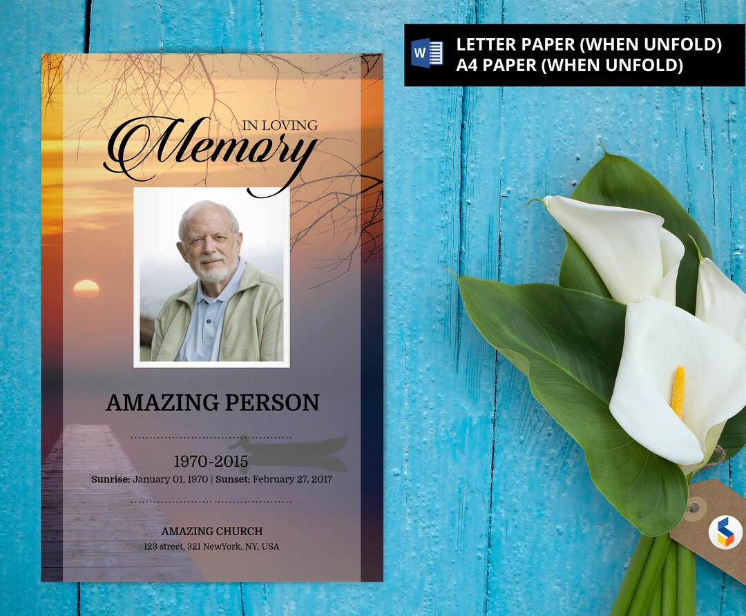 TRUE SUNSET | Funeral Program Template, Obituary Program, Memorial ...