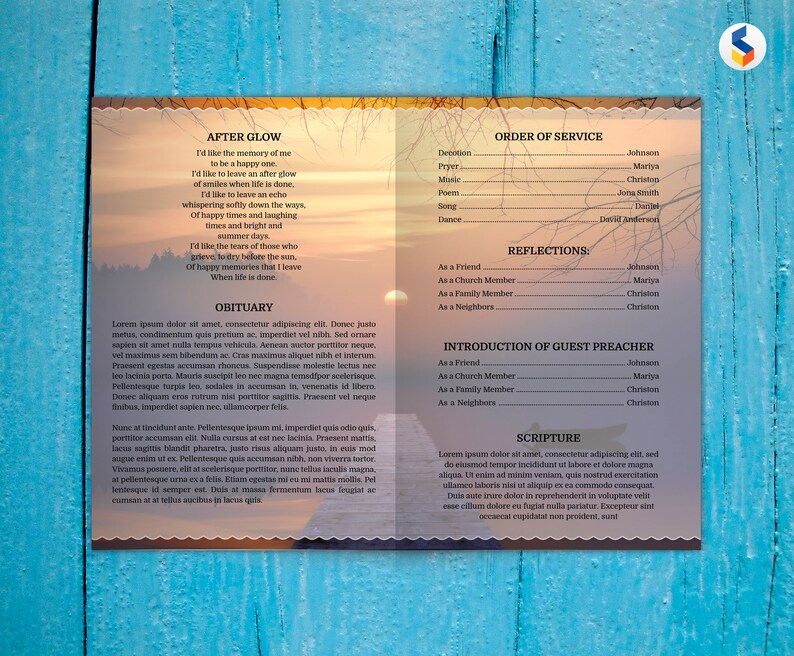 Sunset Funeral Program Template | Memorial Obituary (microsoft Word) - Etsy