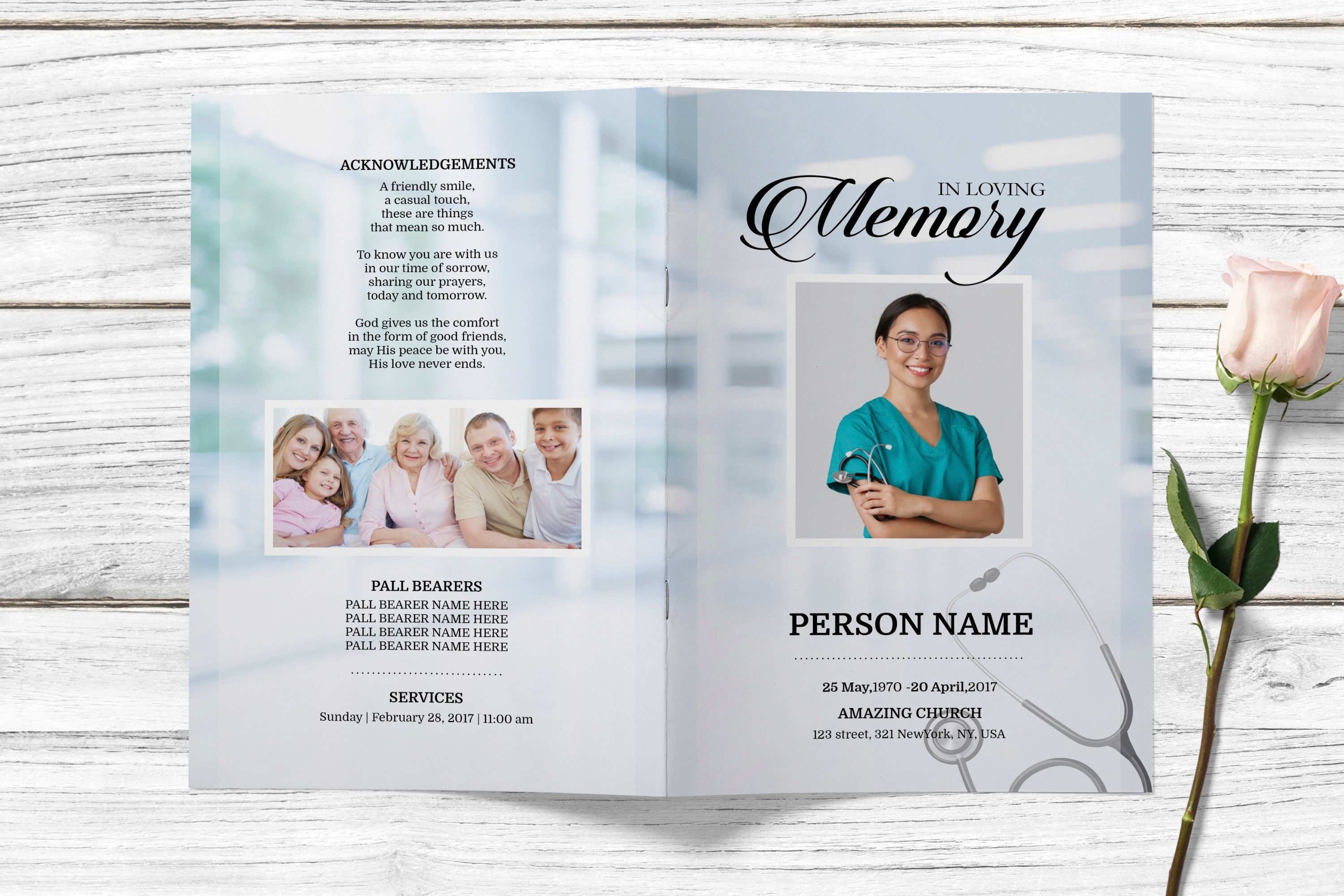Funeral Template for Nurse or Doctor, Funeral Program Template for ...
