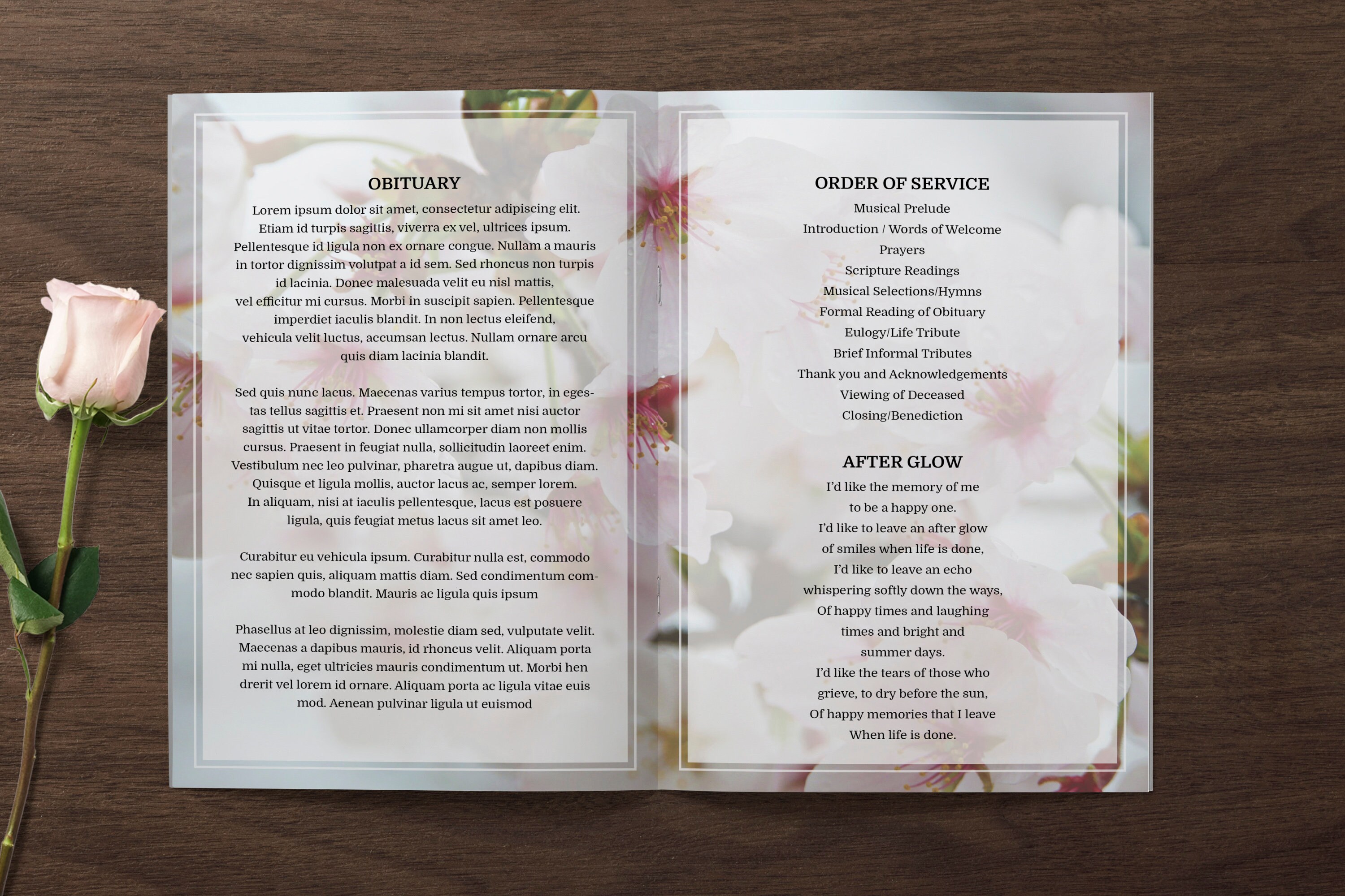 Pink Flower Funeral Program Booklet for Women, Printable Funeral ...