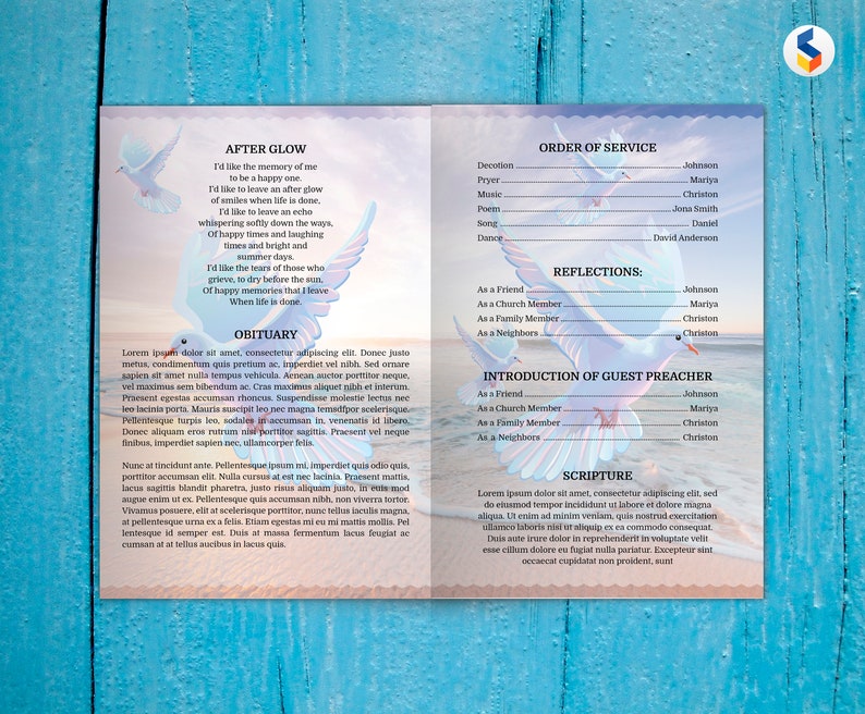 DOVE AND BEACH Funeral Program Template, Obituary Program, Memorial ...