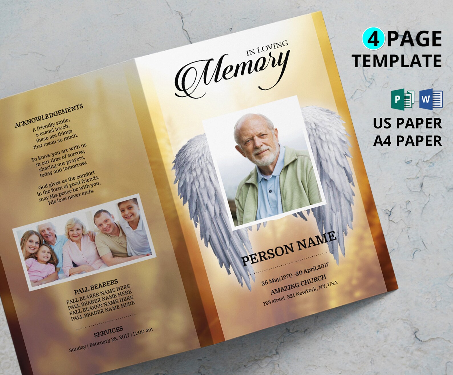 Angelic Wing Funeral Program Template - Etsy