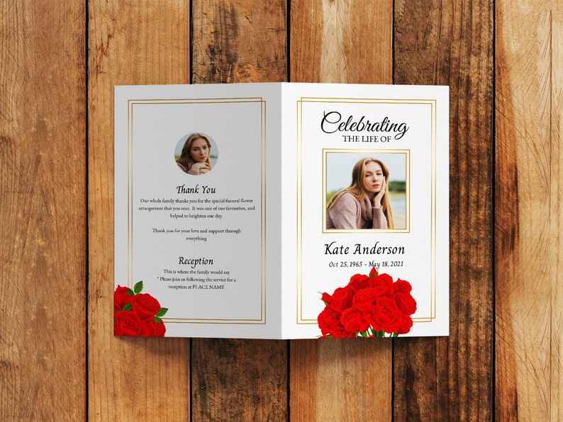 Rose Funeral Program Template for Women, Celebrating the Life of ...