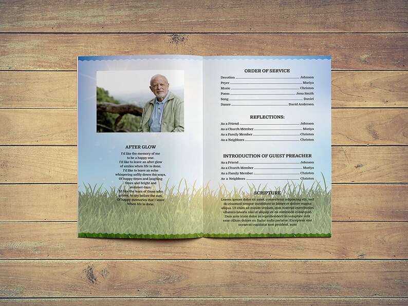 SKY AND GREEN 8 Page Funeral Program Booklet Template, Obituary Program ...