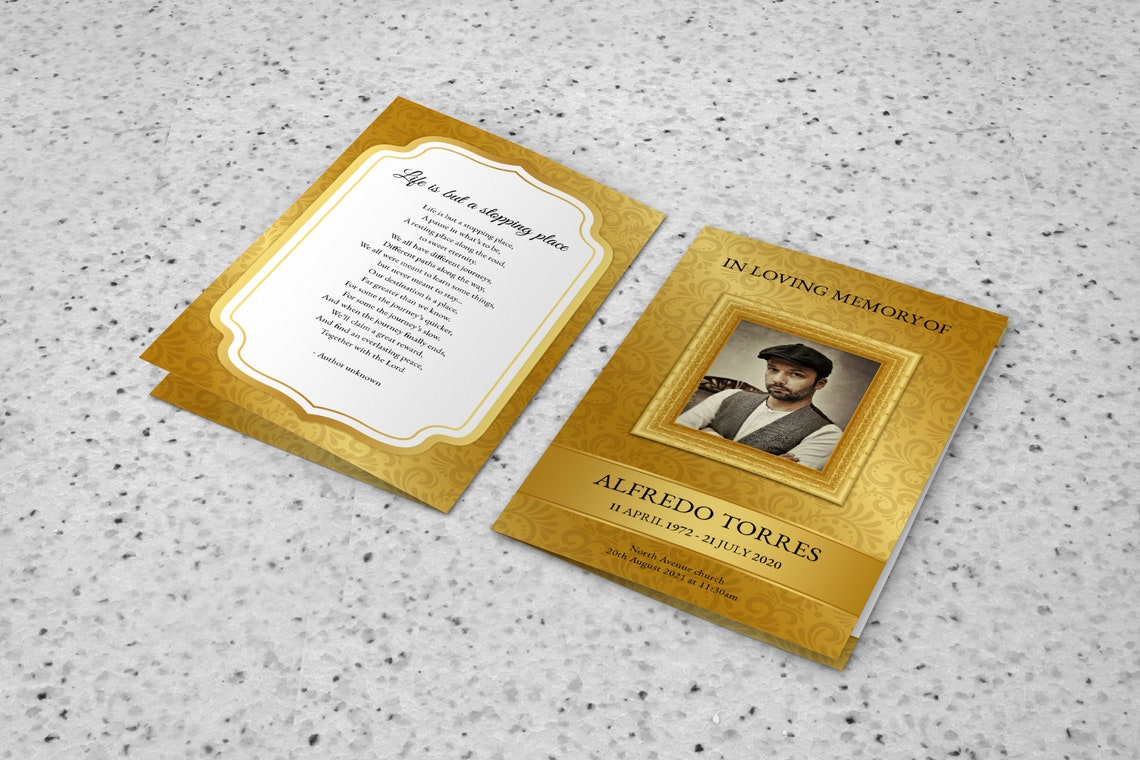 Vintage Golden Funeral Program Template, 4-page Booklet (word ...