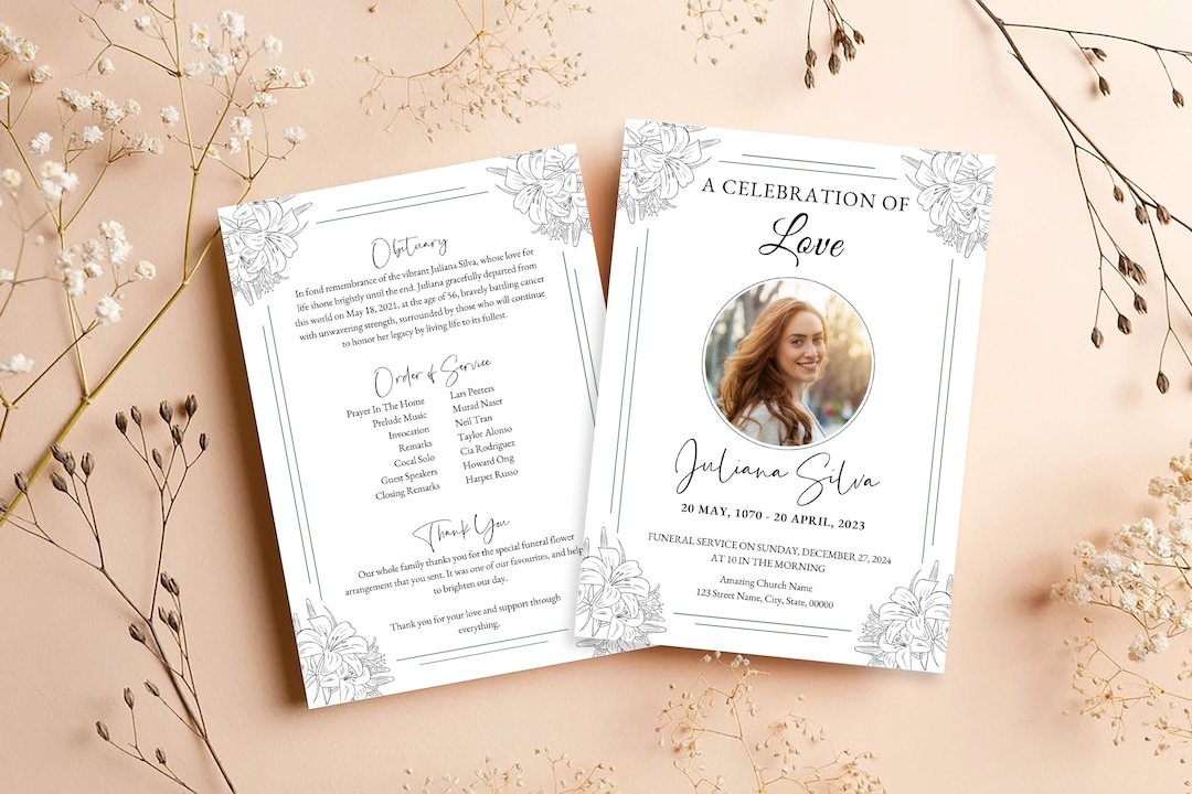 Minimalist Funeral Invitation, Printable and Electronic Funeral ...