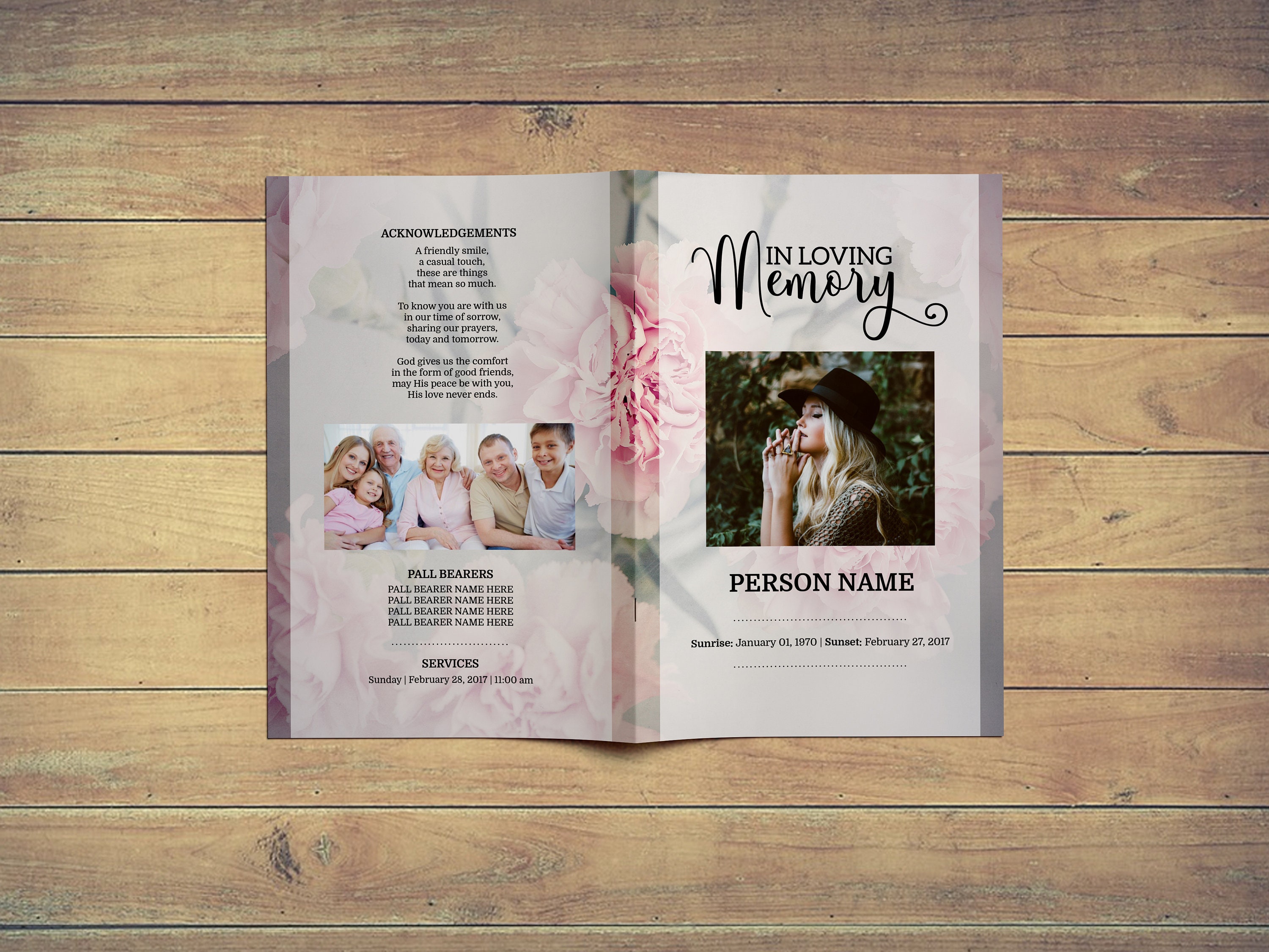 Pink Carnation Funeral Program Booklet for Women, Printable Funeral ...