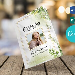 Greenery Funeral Program Template, 4 Page Booklet (word, Publisher ...