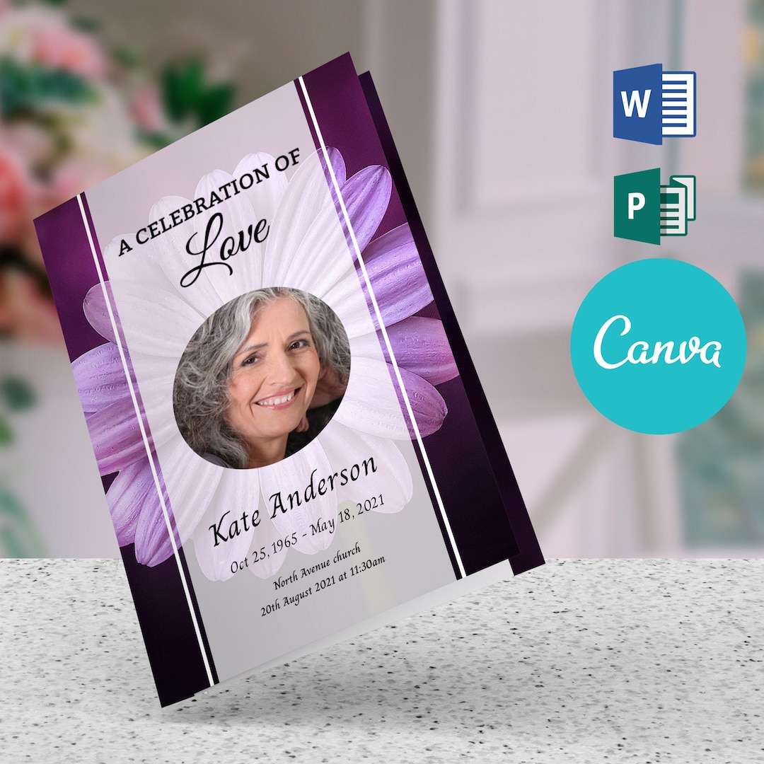 Editable Purple Daisy Funeral Program Template, Celebrating the Life of ...