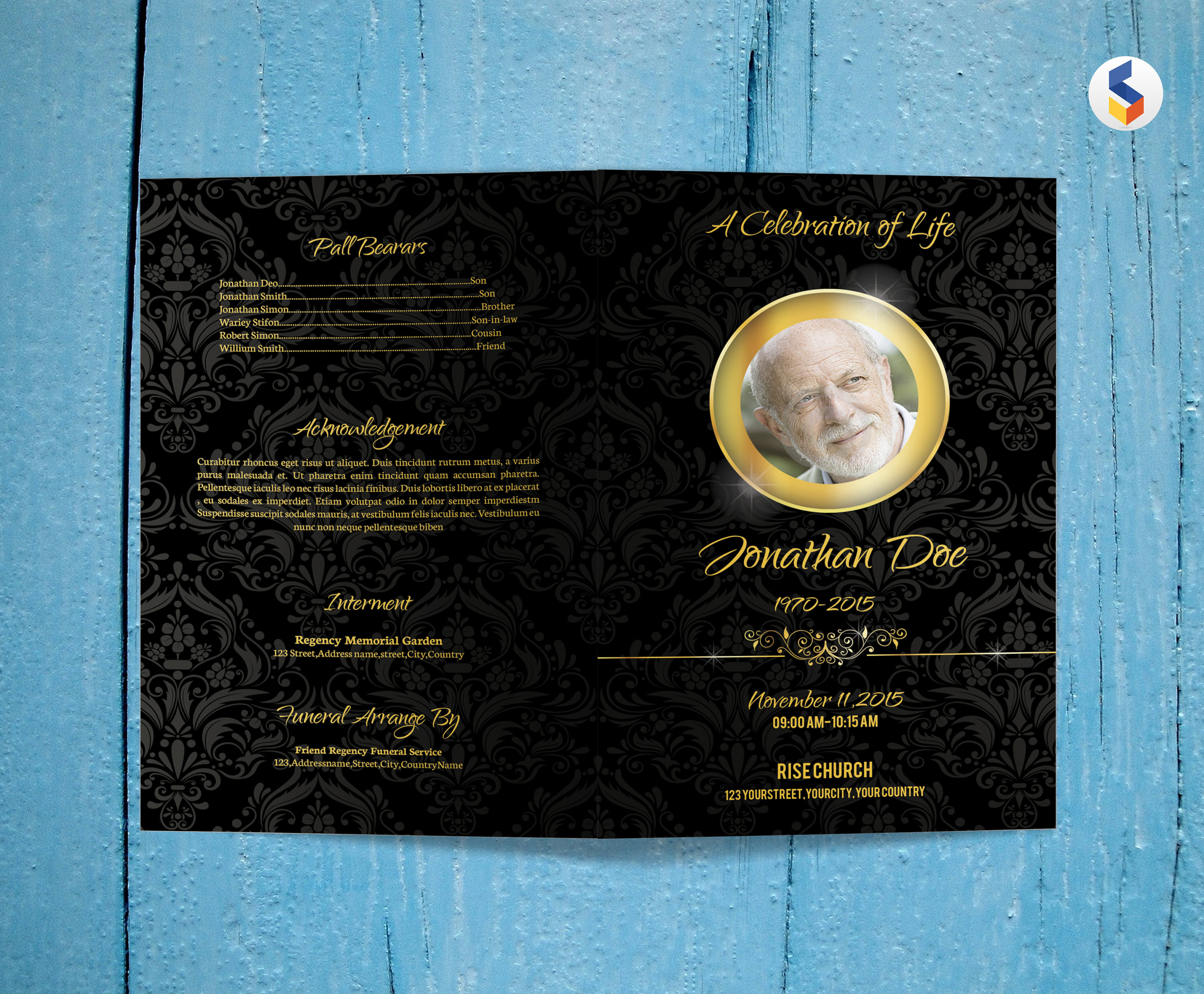 Golden Funeral Program Template Printable Funeral Program Template ...