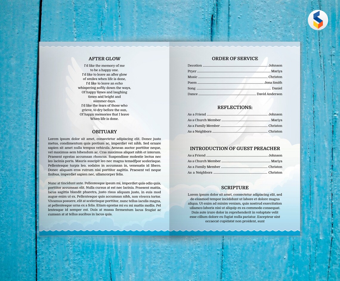 ANGEL WING Funeral Program Template Obituary Program - Etsy Canada