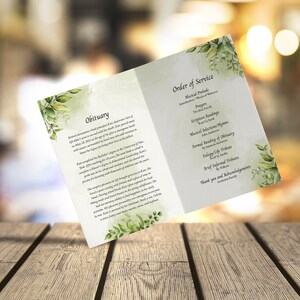 Greenery Funeral Program Template, 4 Page Booklet (word, Publisher ...