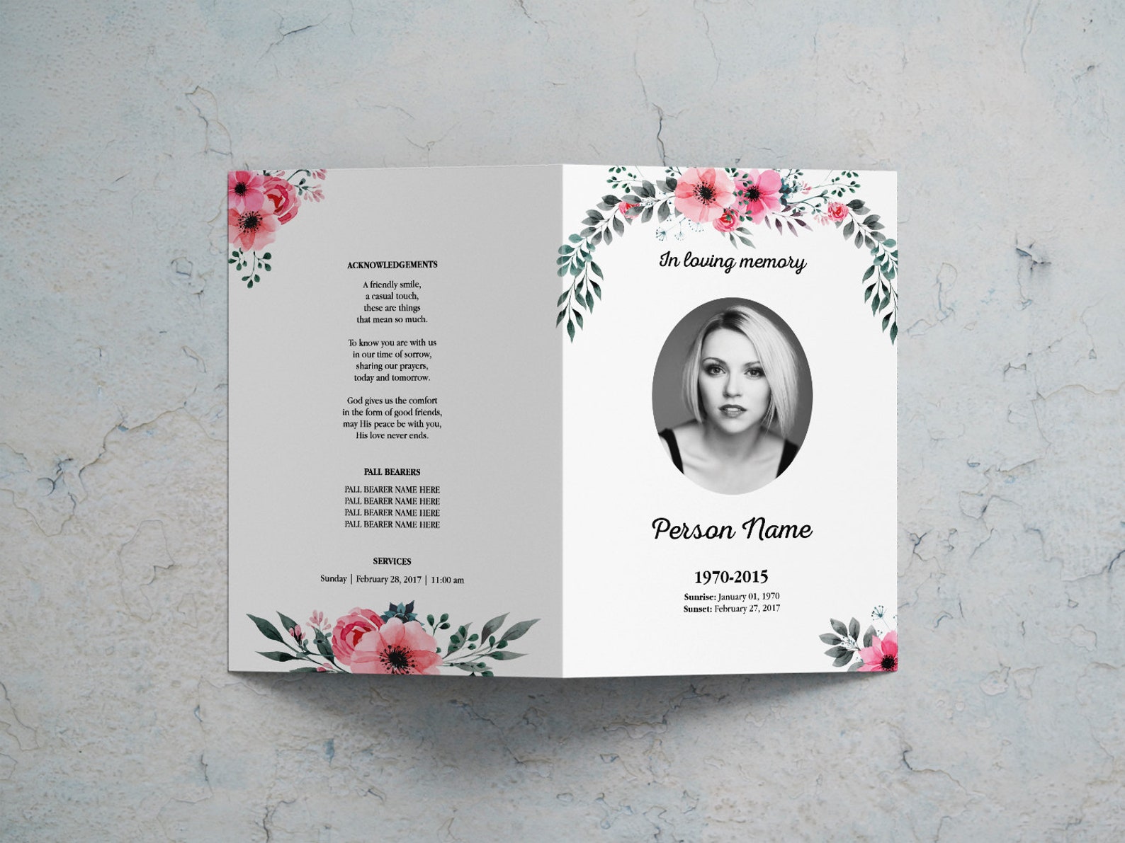 WATERCOLOR FLOWER Funeral Program Template, Obituary Program, Memorial ...