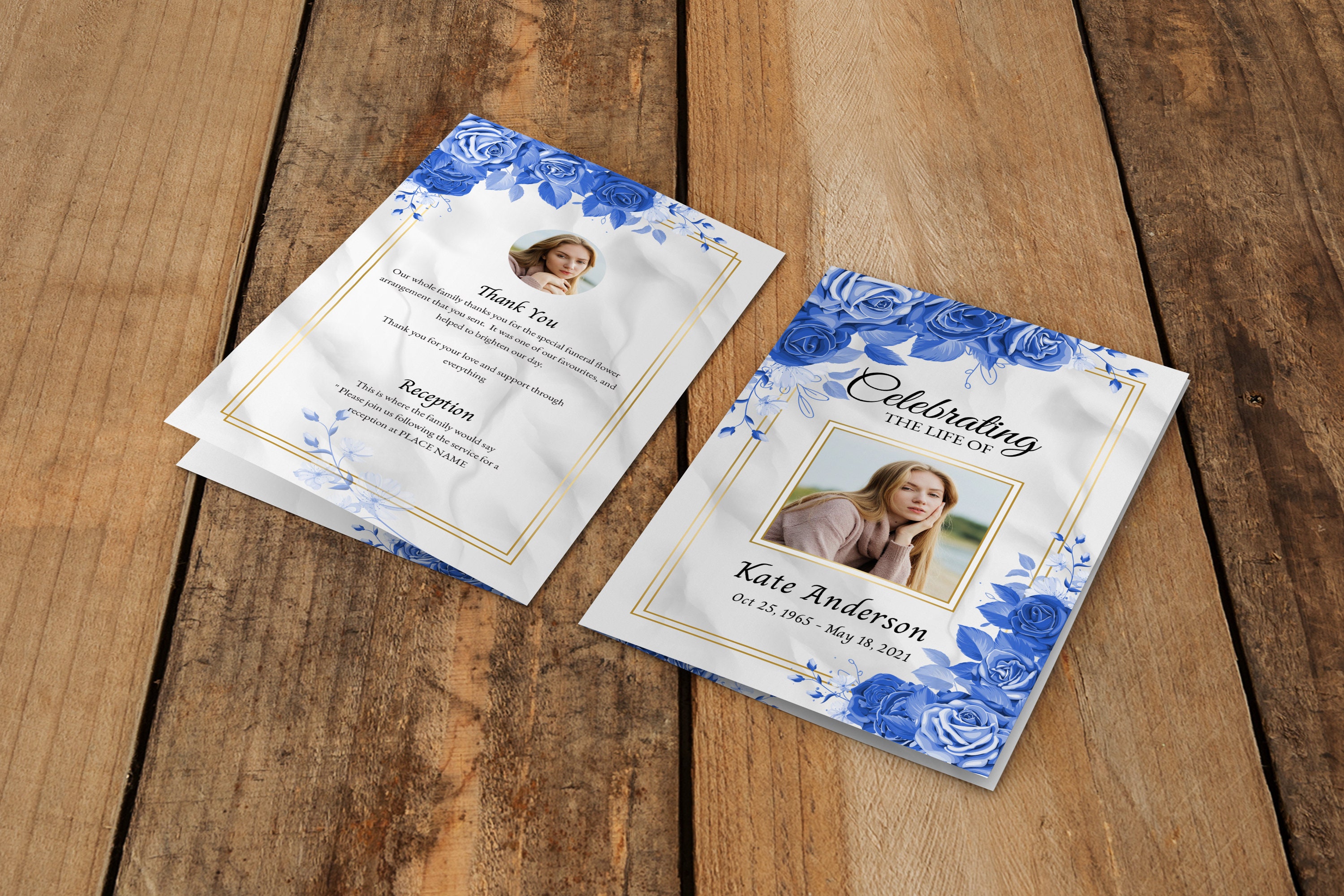 Royal Blue Rose Editable Funeral Program Template, Celebrating the Life ...