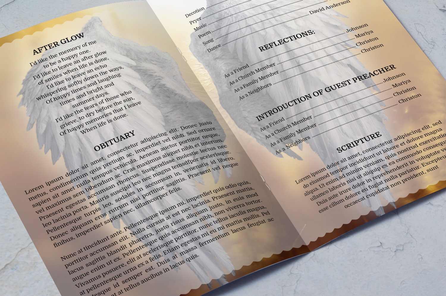 Angelic Wing Funeral Program Template - Etsy