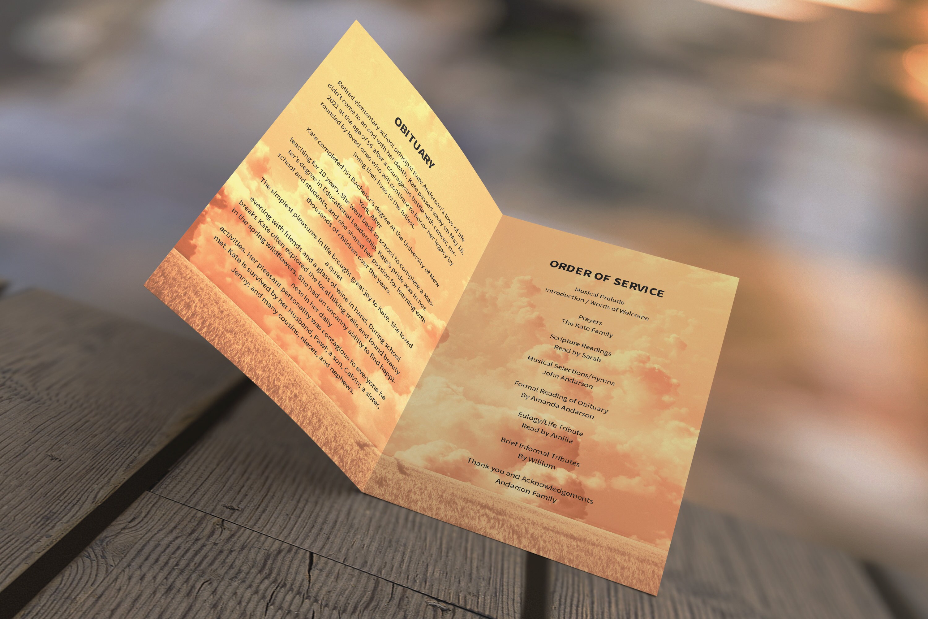 Heavenly Sky Funeral Program Template, 4 Page Booklet (word, Publisher ...