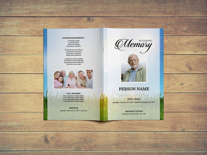SKY AND GREEN 8 Page Funeral Program Booklet Template, Obituary Program, Memorial Program ...