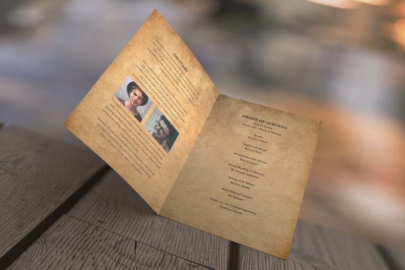 Editable Vintage Funeral Program Template for Men Editable in Word ...