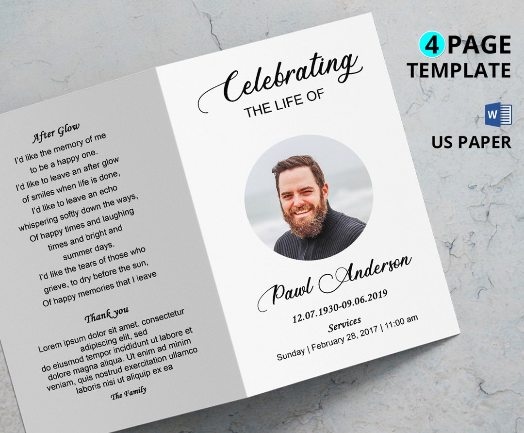Funeral Program Template, Memorial Program Template, Microsoft Word - Etsy
