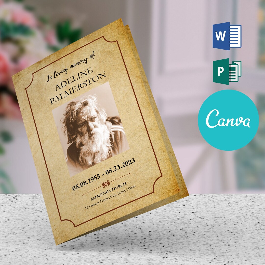 Editable Vintage Funeral Program Template for Men Editable in Word ...