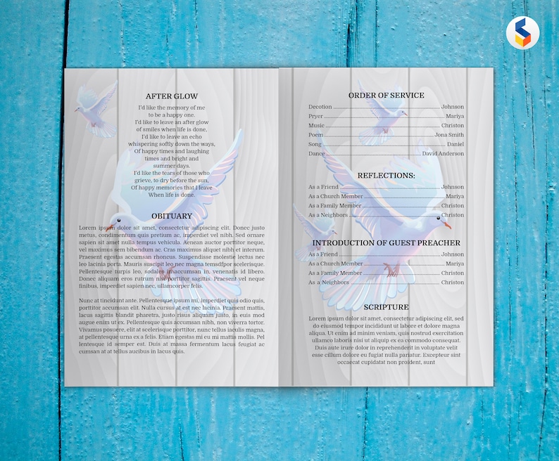 WOODEN BACKGROUND & DOVE Funeral Program Template Obituary - Etsy