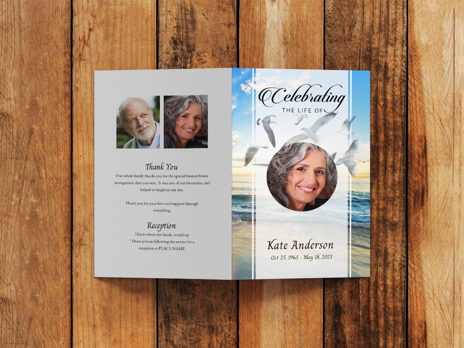 Beach Funeral Program Template, 4-page Booklet (word, Publisher, Canva ...
