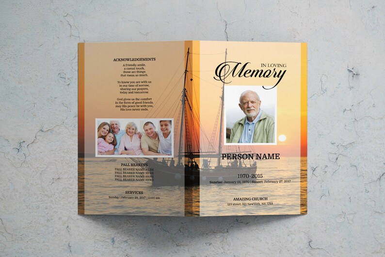 SAILOR Funeral Program Template, Obituary Program, Memorial Program Template, Microsoft Word and ...
