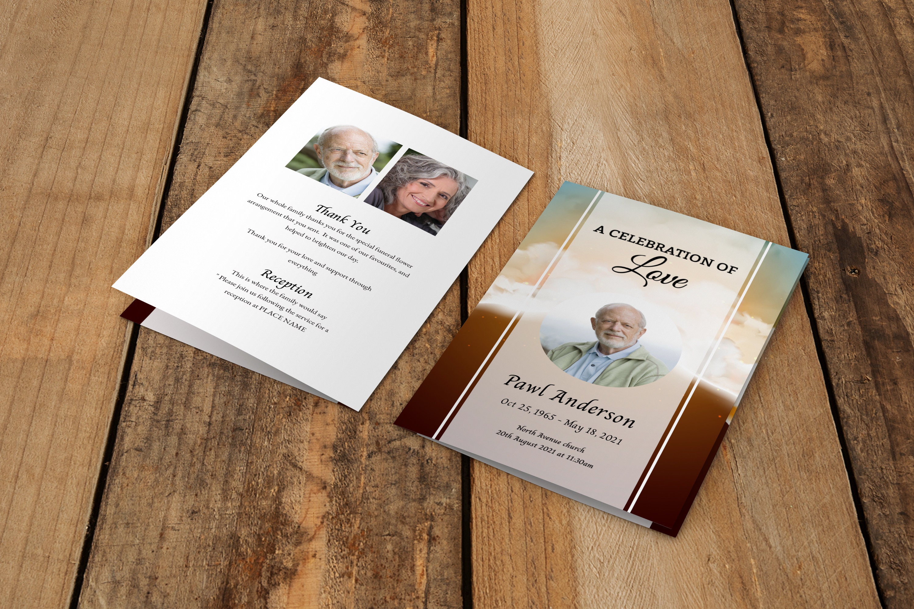 Heavenly Sky Funeral Program Template, Editable 4-page Booklet (canva ...