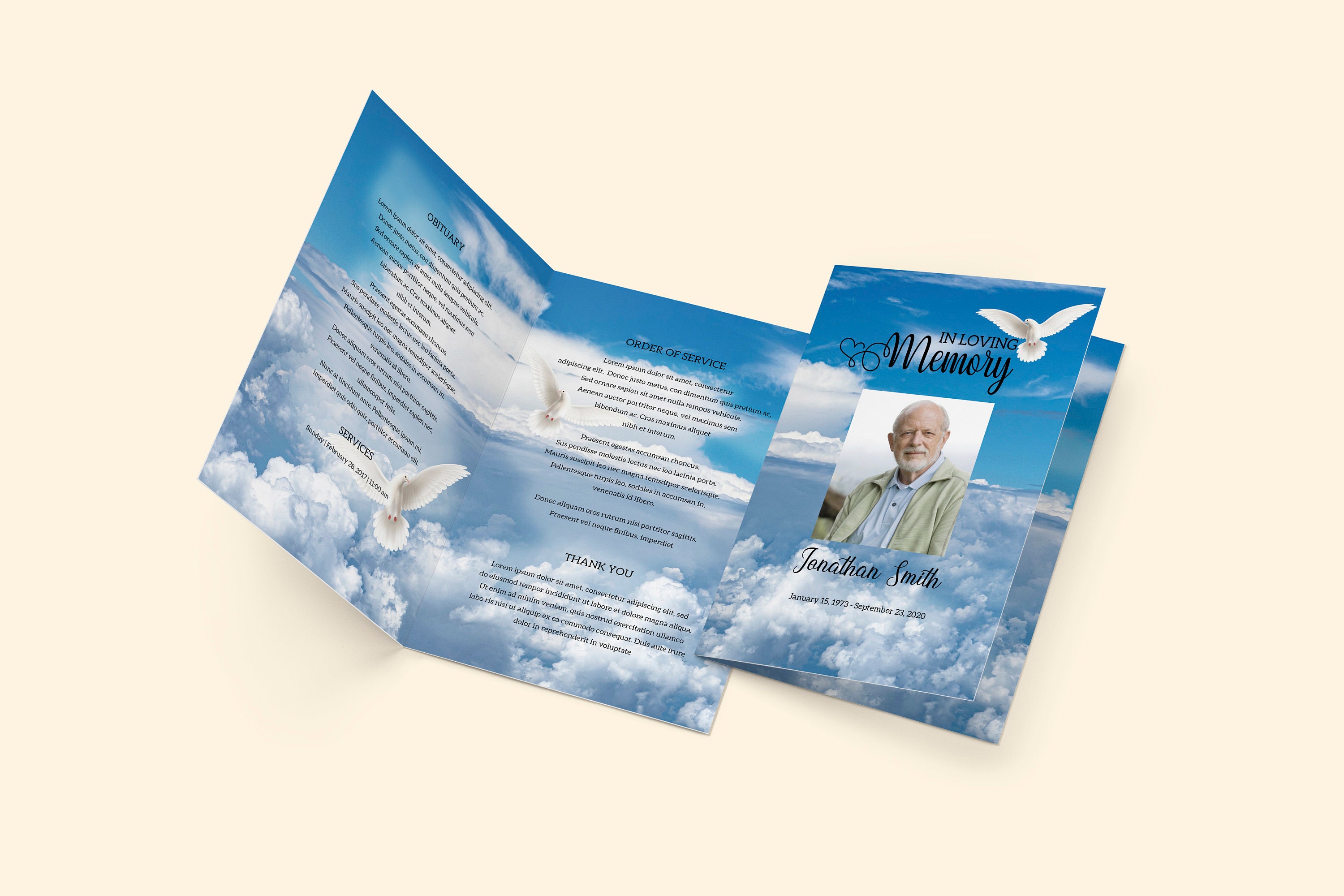 Blue Sky and White Dove Funeral Program Templatefuneral - Etsy Canada