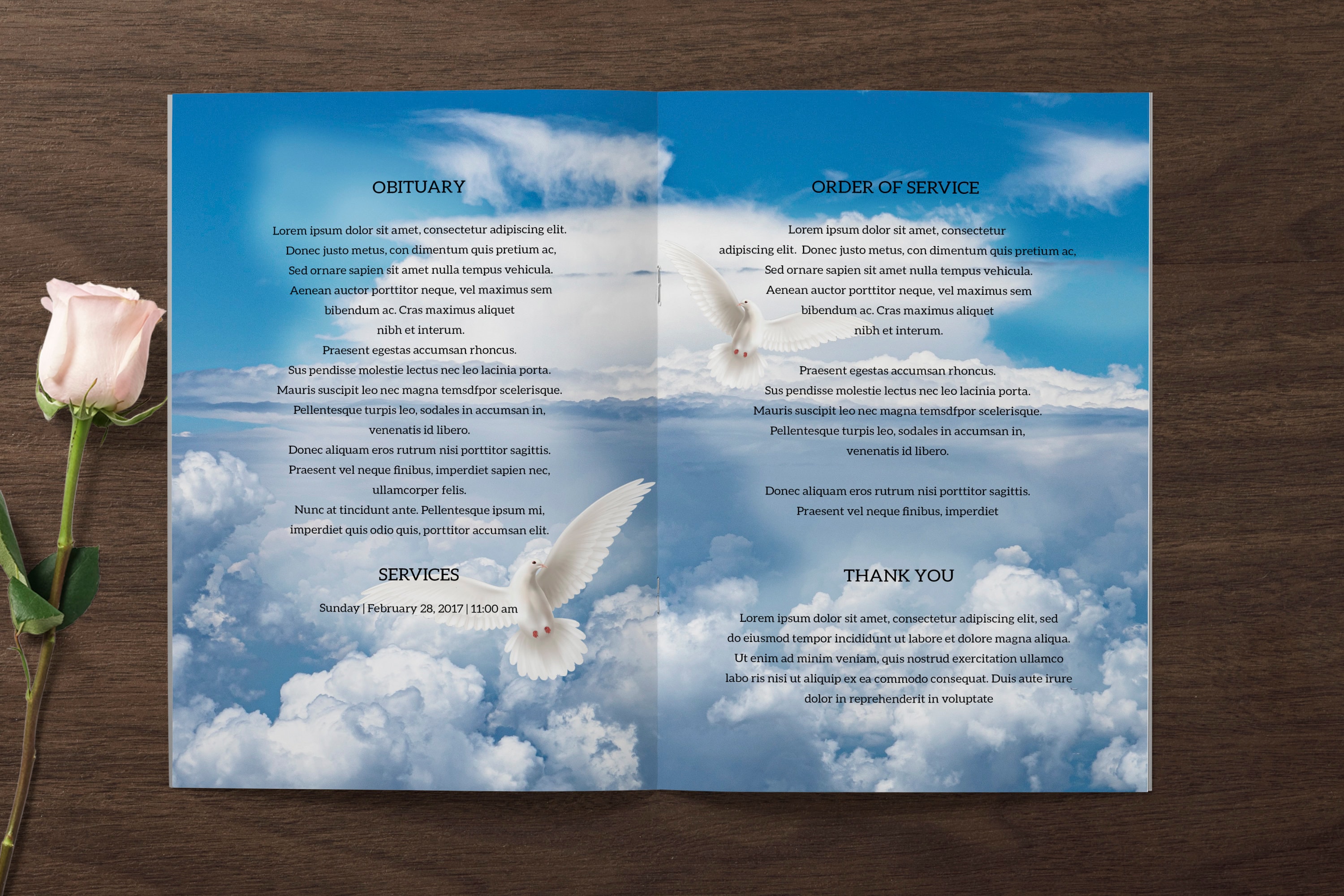 Blue Sky and White Dove Funeral Program Template,funeral Program ...