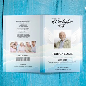 ANGEL WING | Funeral Program Template, Obituary Program, Memorial ...
