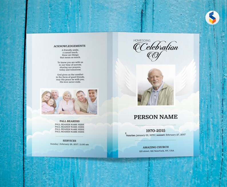 ANGEL WING | Funeral Program Template, Obituary Program, Memorial ...