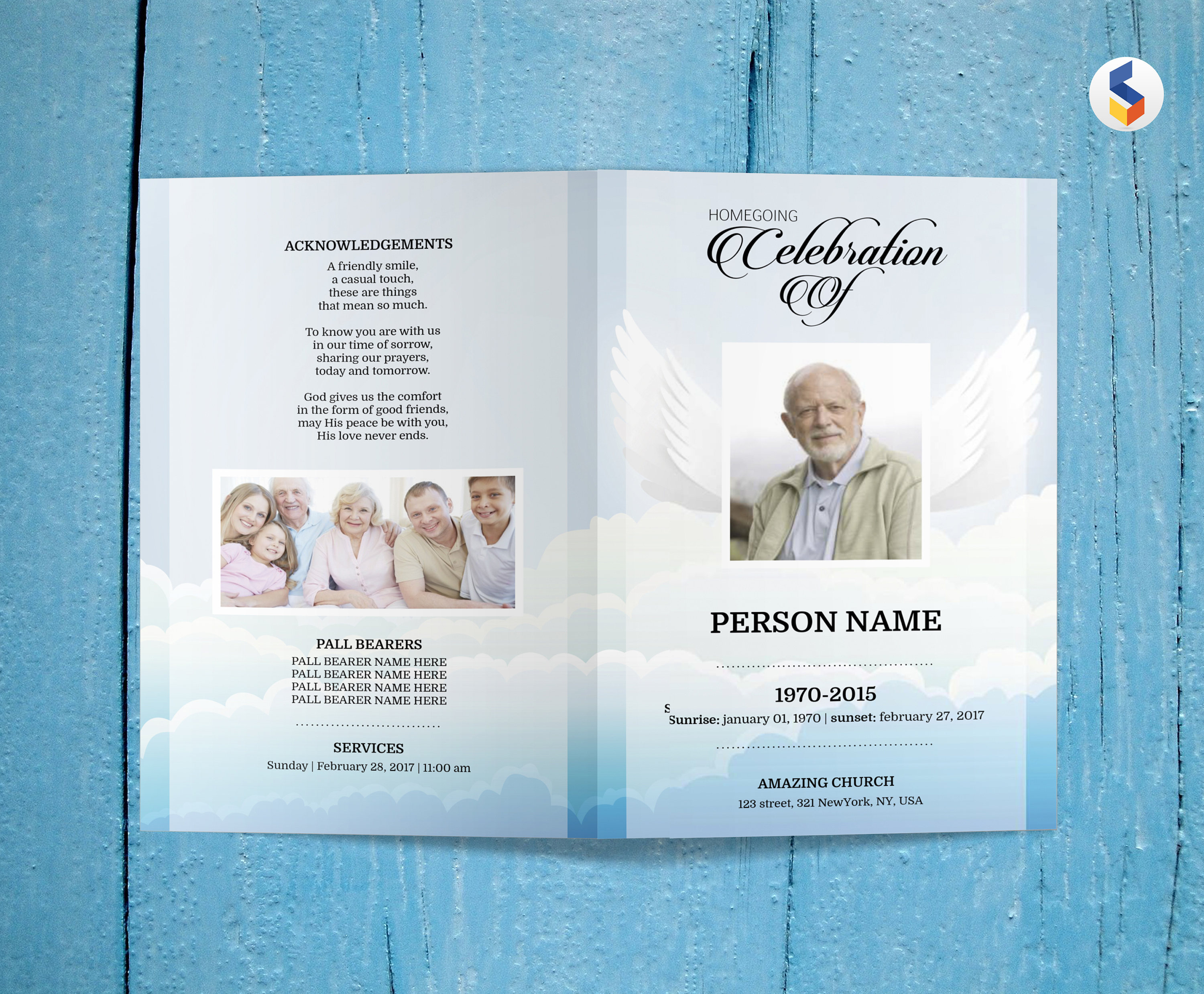 ANGEL WING | Funeral Program Template, Obituary Program, Memorial ...