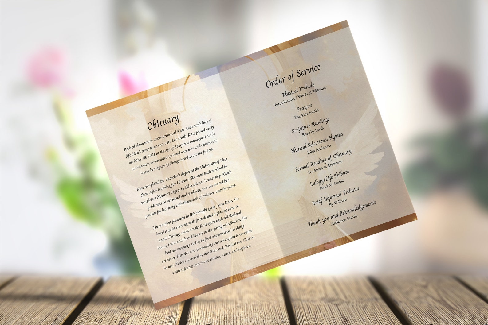 Editable Golden Heaven Funeral Program Template, Celebration of Love ...