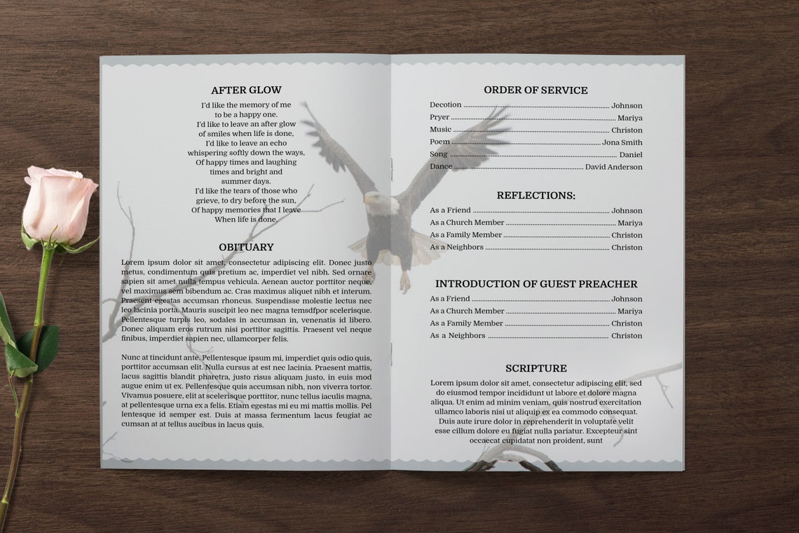 Bald Eagle Funeral Template for Men, Funeral Program Template for Women ...