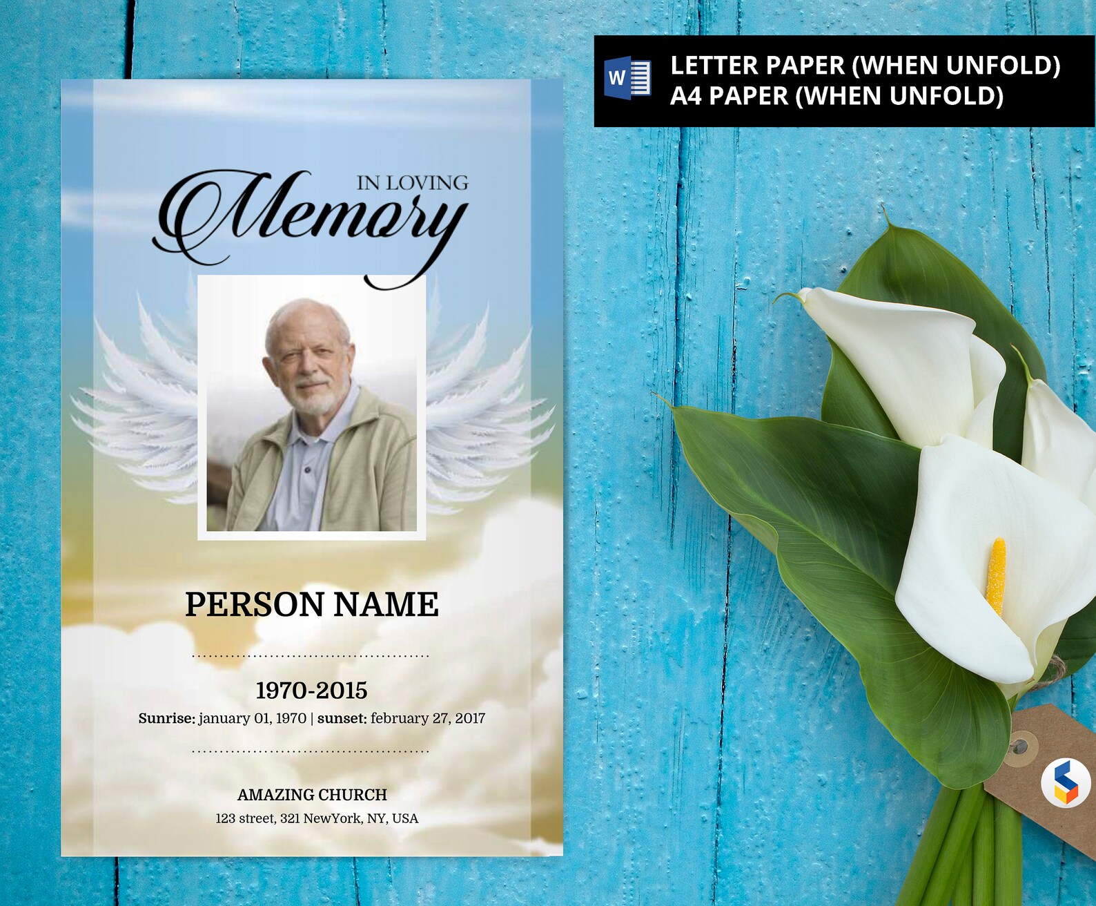 ANGEL WING | Funeral Program Template, Obituary Program, Memorial ...