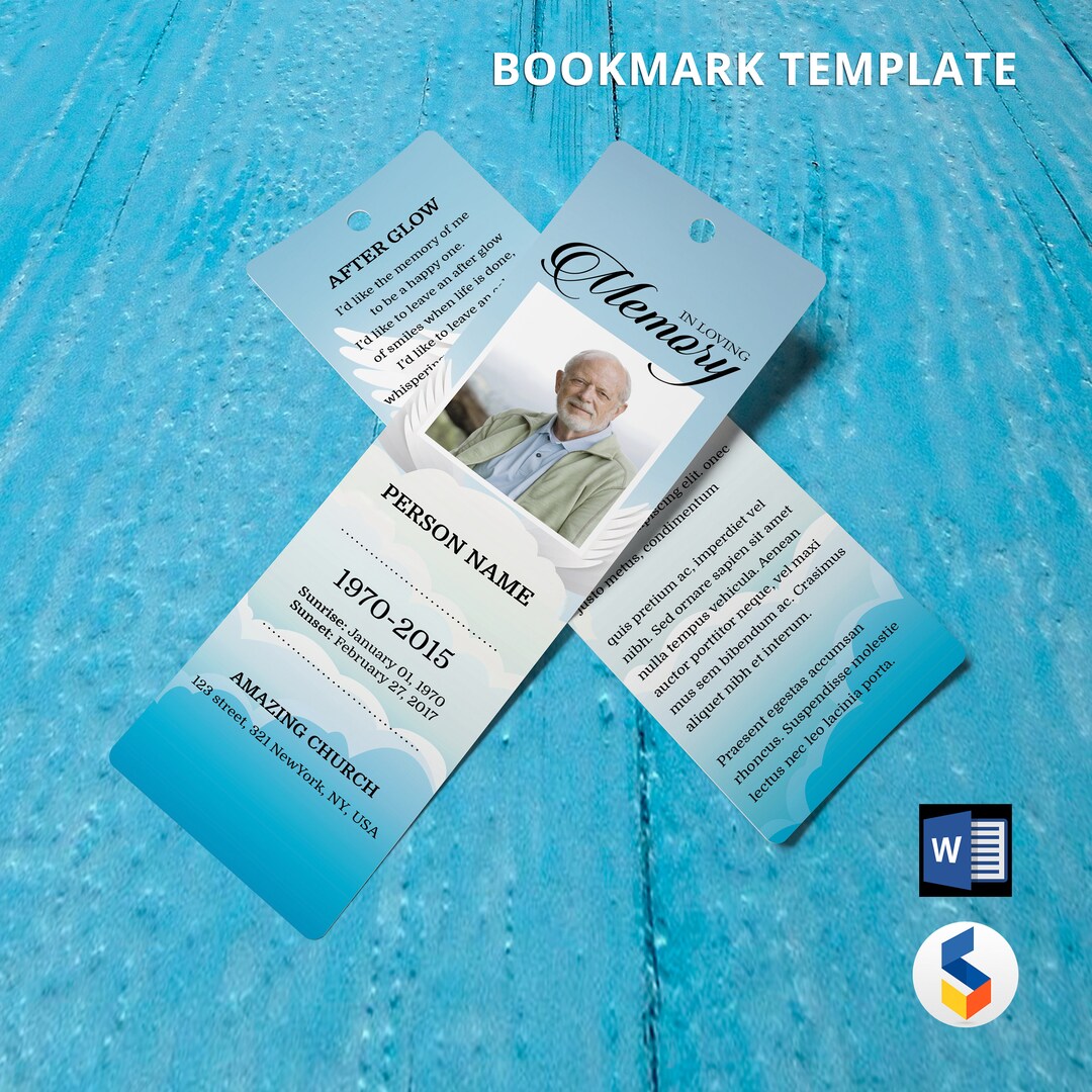 ANGEL WING | Funeral Bookmark Template, Printable Bookmark Template ...