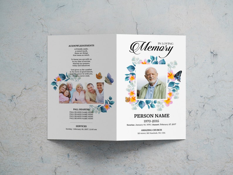 WATERCOLOR FLOWER Funeral Program Template Obituary - Etsy