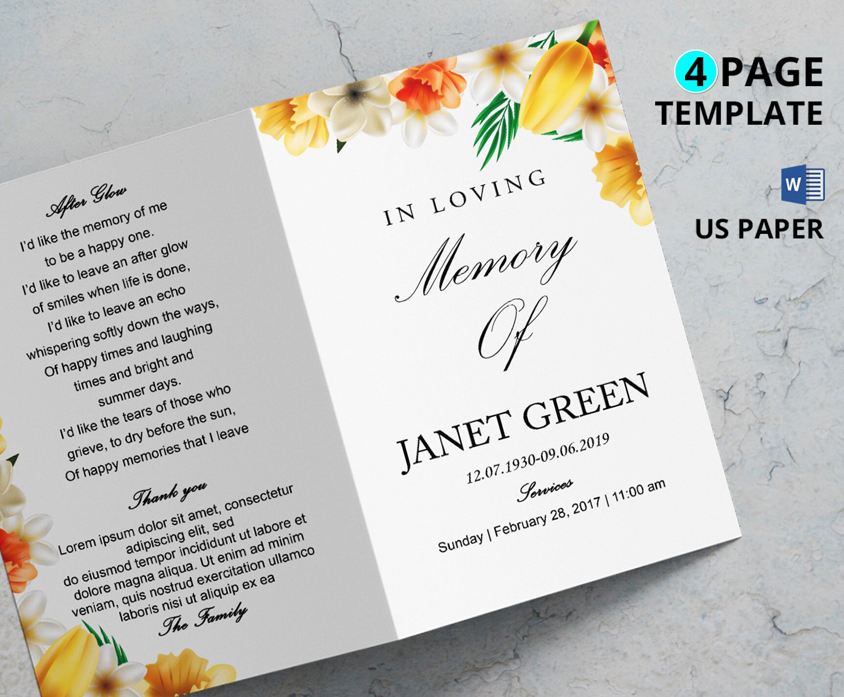 WATERCOLOR FLOWER Funeral Program Template Memorial Program - Etsy