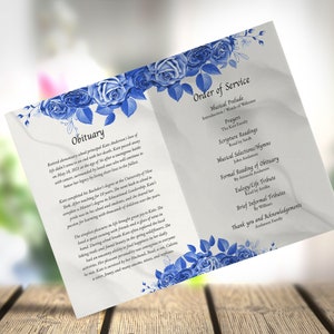 Royal Blue Rose Editable Funeral Program Template, Celebrating the Life ...